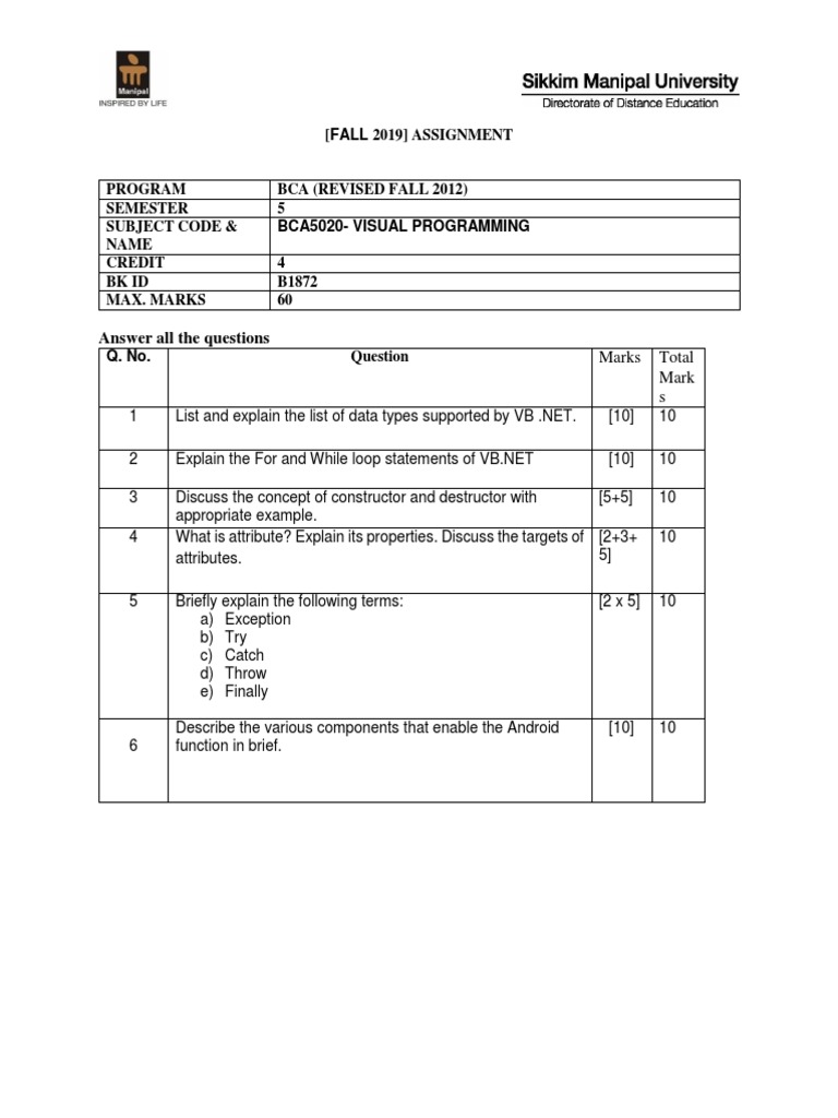 Answer All The Questions: (Fall 2019) Assignment | PDF