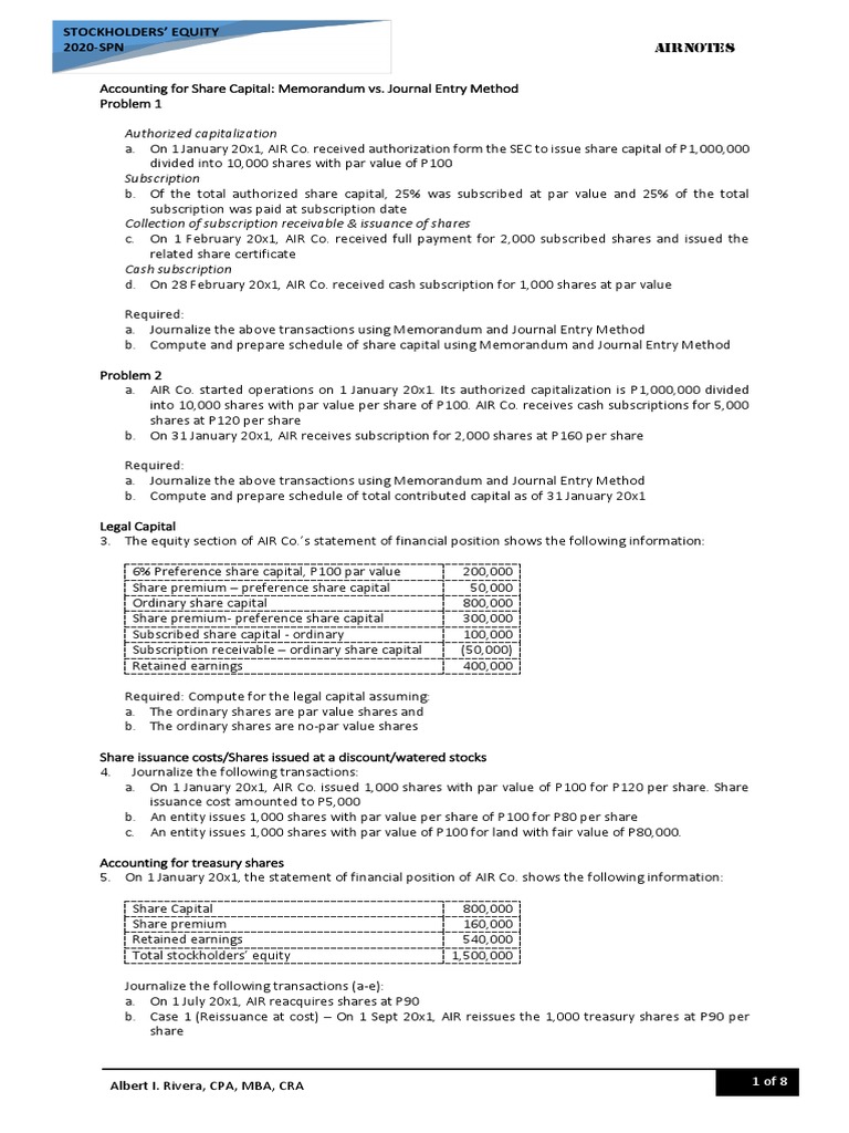 She P1&2 - Lecture Notes & Exercises | PDF | Preferred Stock | Treasury ...