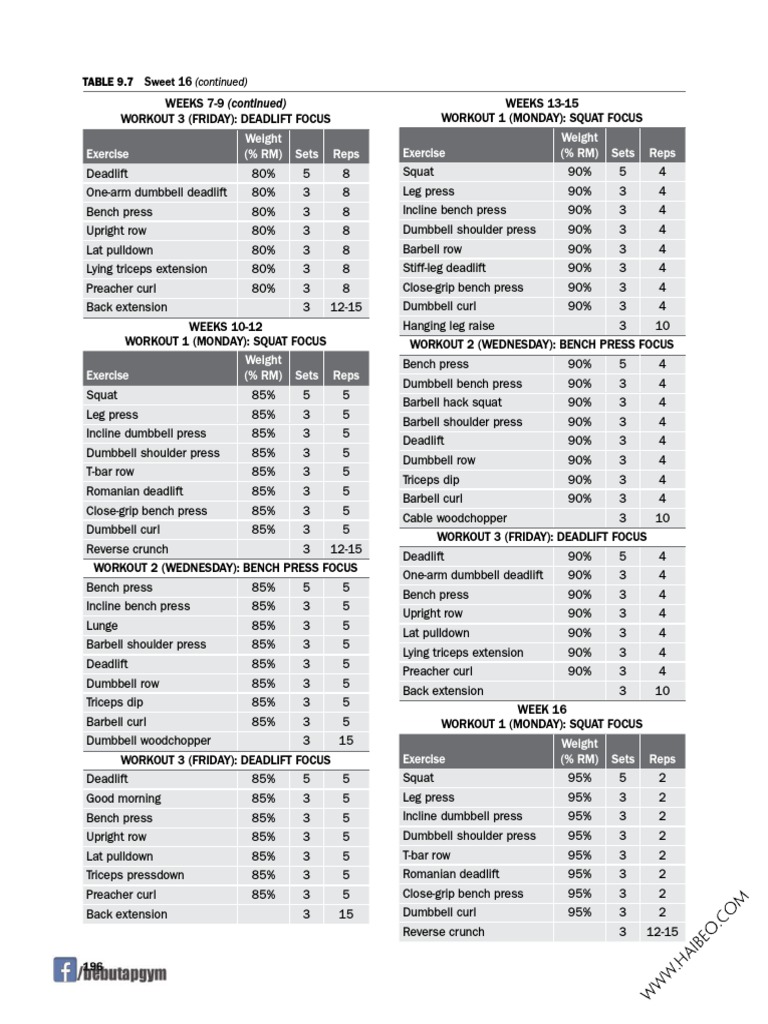 Exercise Weight (% RM) Sets Reps Exercise Weight (% RM) Sets Reps | PDF ...