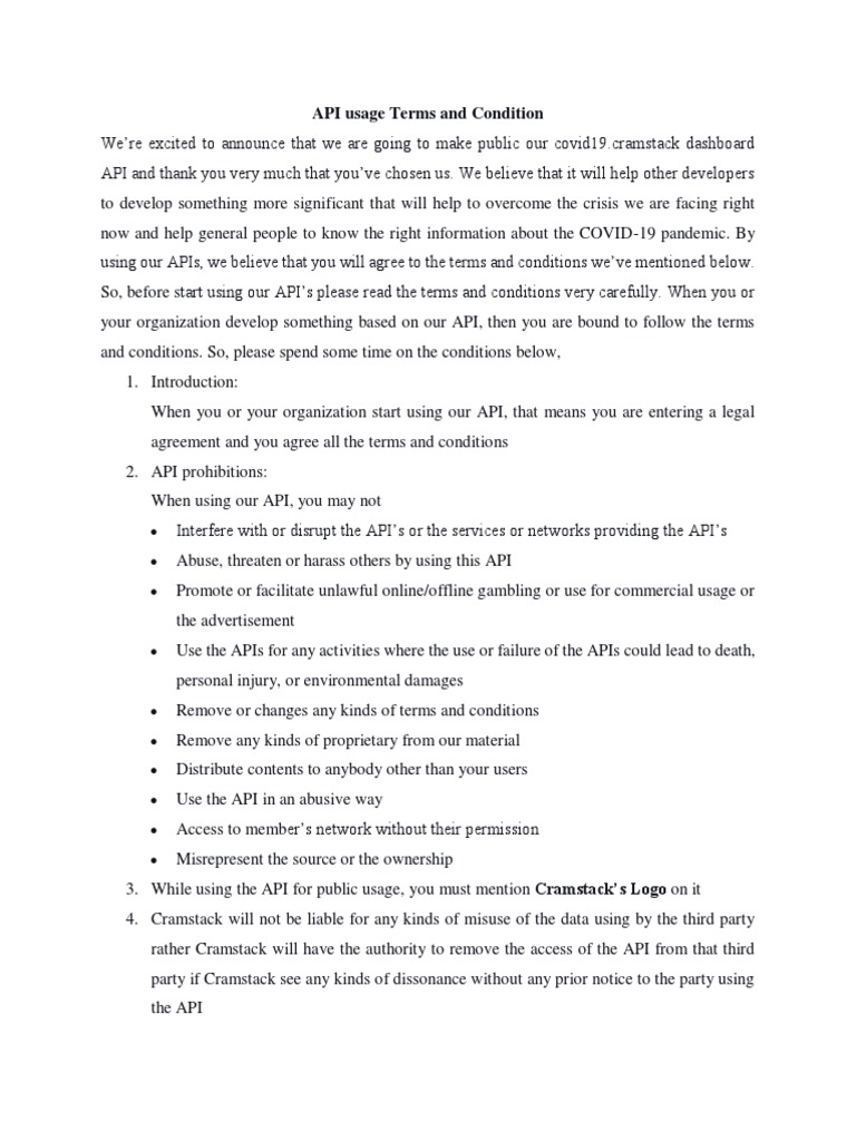 API Usage Terms and Condition | PDF | Application Programming Interface ...