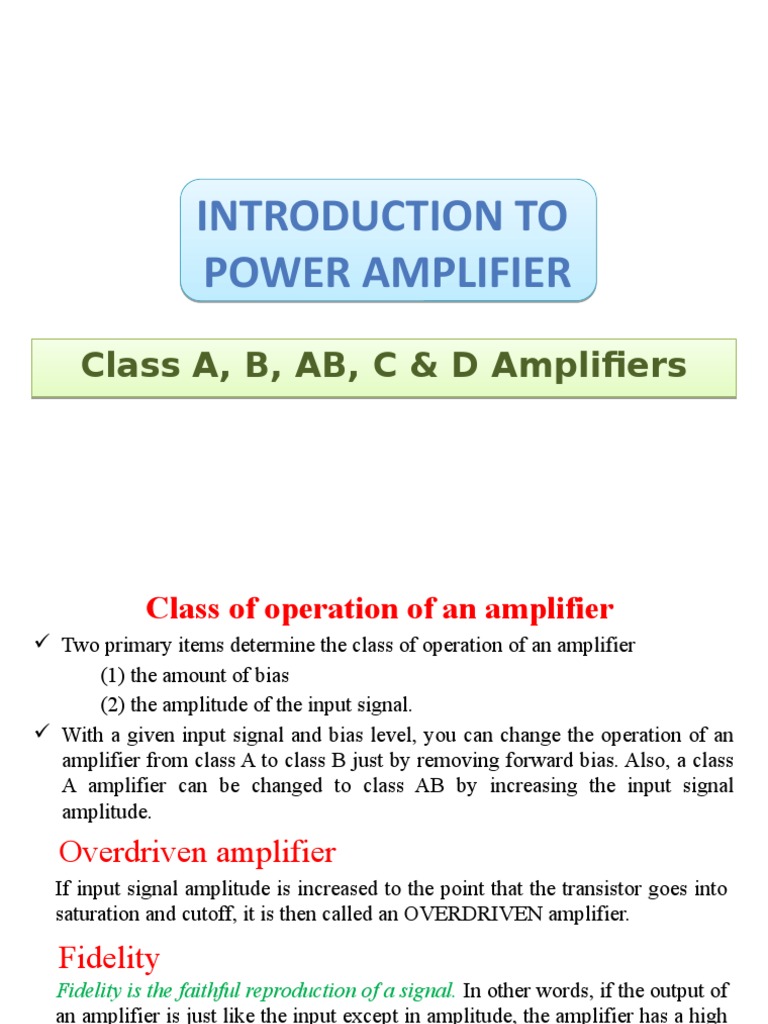 Introduction To Power Amplifier: Class A, B, AB, C & D Amplifiers | PDF ...