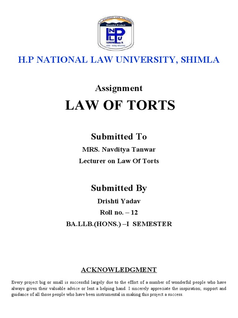 Law of Torts: H.P National Law University, Shimla | PDF | Negligence ...
