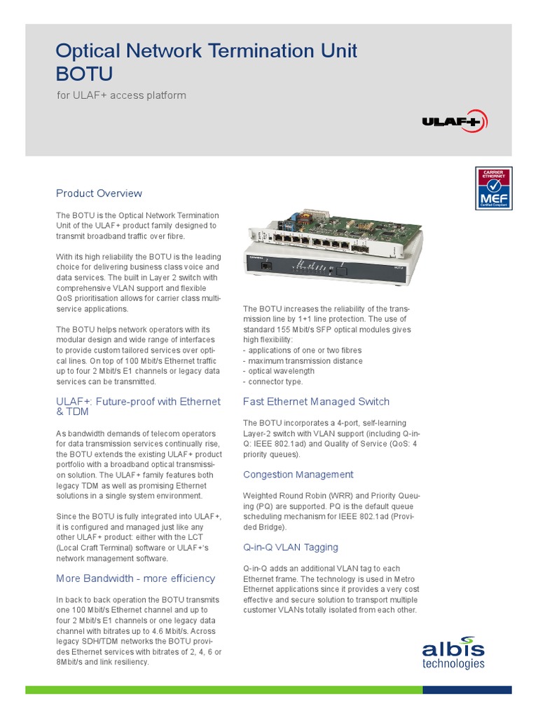 BOTU: Optical Network Termination Unit | PDF | Ethernet | Quality Of ...