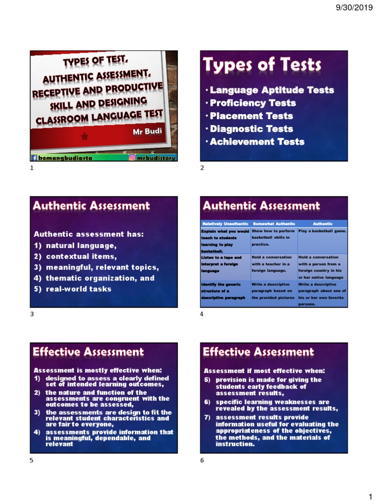 Types of Test and Authentic Assessment PDF | PDF | Educational ...