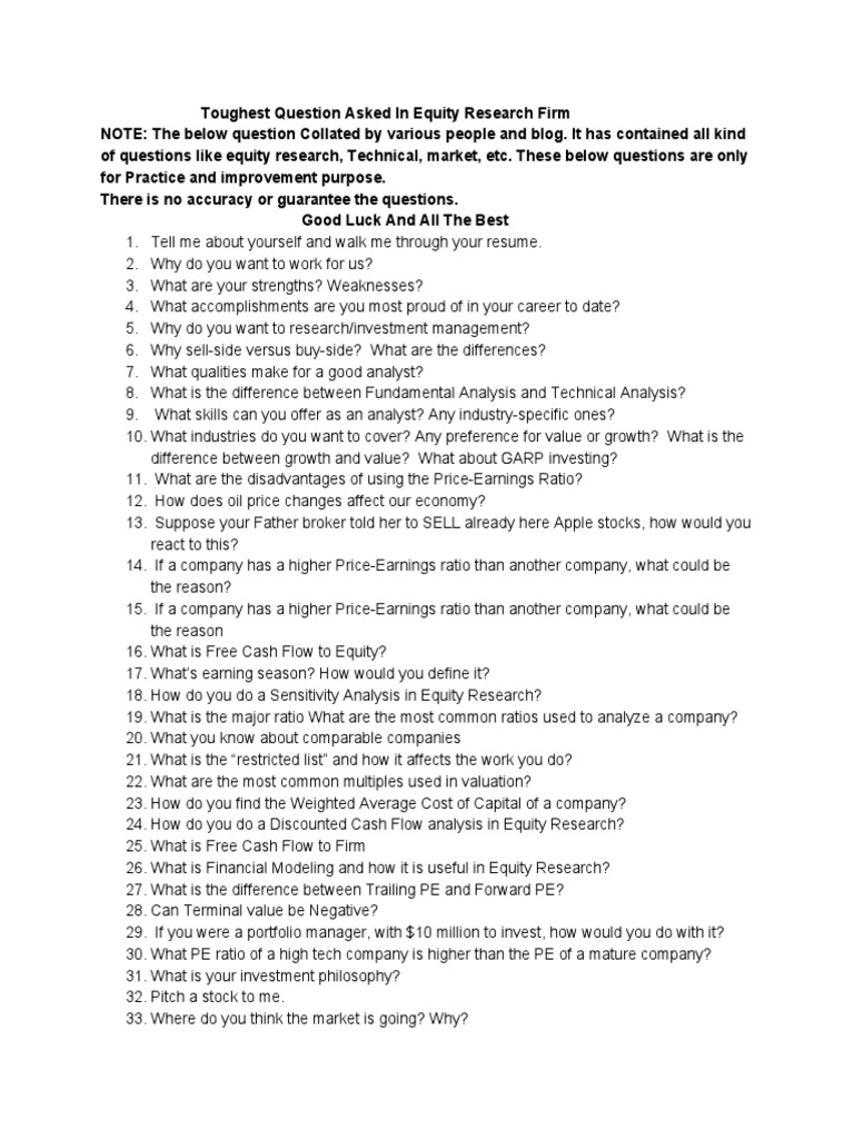 Equity Research Interview Questions Guide | PDF | Discounted Cash Flow ...