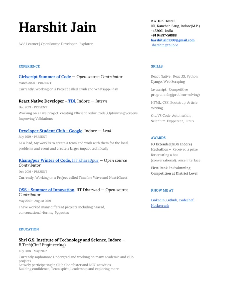 Harshit Jain: Girlscript Summer of Code | PDF | Web Software | Mobile App