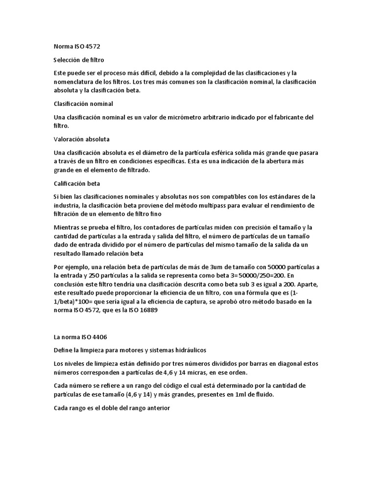 Norma ISO 4572 ISO 4406 Y NAS 1638 | PDF | Filtración | Informática y tecnología de la información