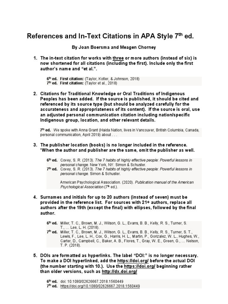 References and In-Text Citations in APA Style 7 Ed | Download Free PDF ...