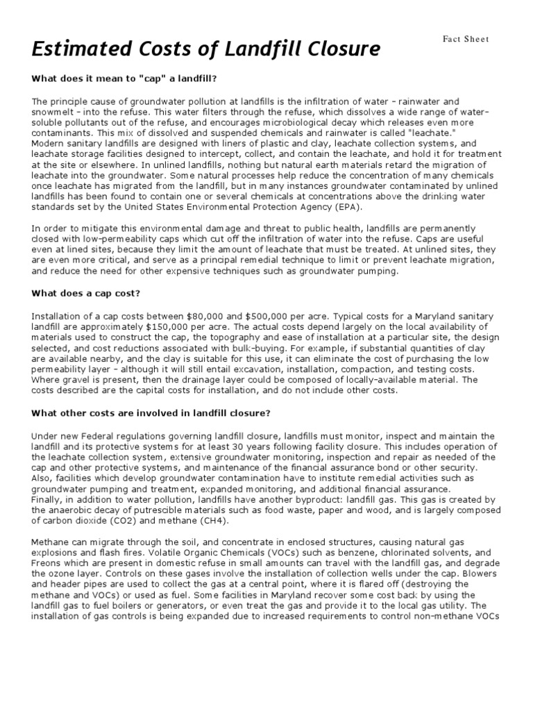 20.11 Costs of Landfill Closure | PDF | Landfill | Drainage