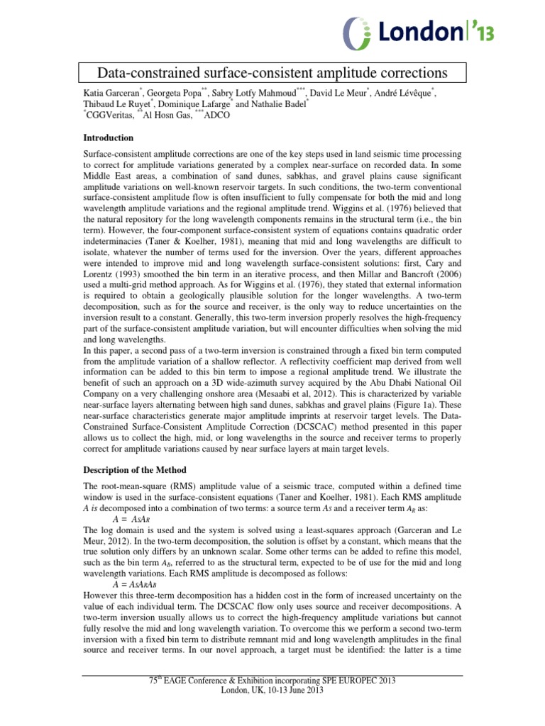 Data-Constrained Surface-Consistent Amplitude Corrections | PDF | Root Mean Square | Wavelength