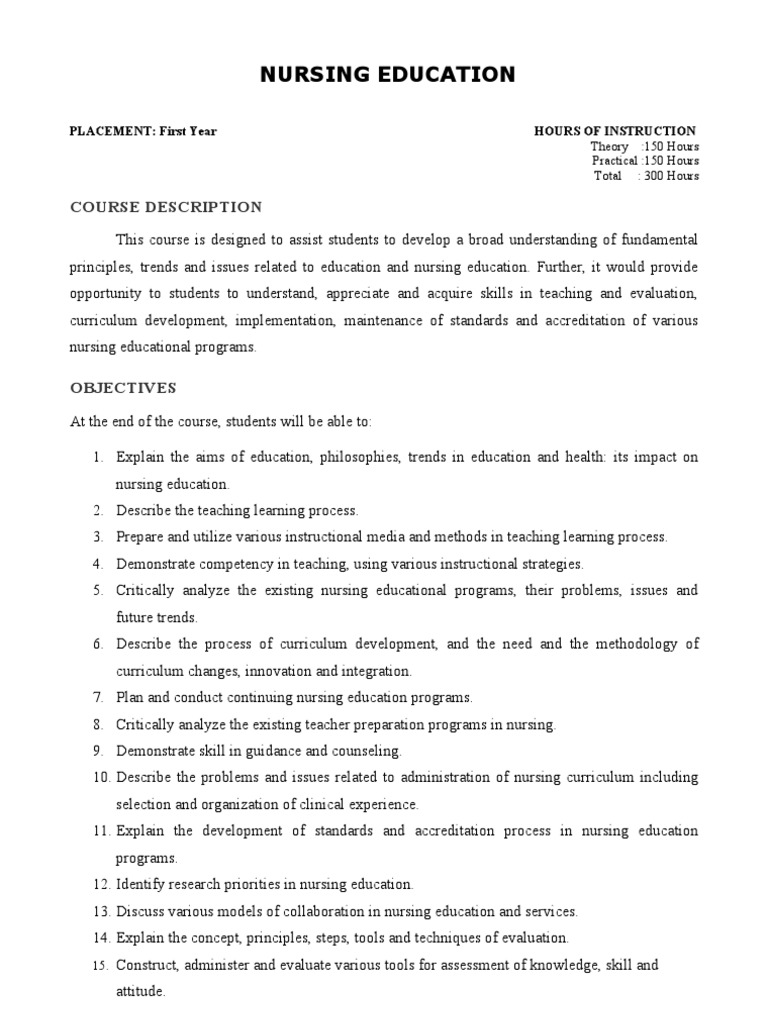 Nursing Education: Course Description | PDF