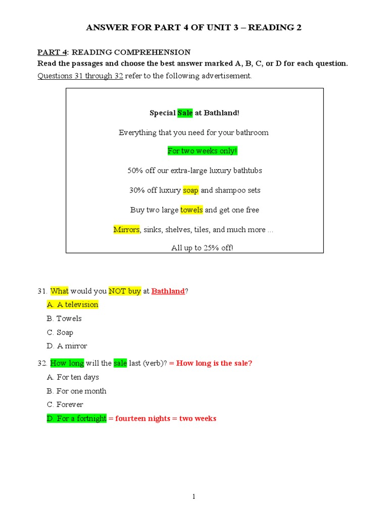 Answers For Part 4 of Unit 3 - Reading 2 | PDF | Foods | Business