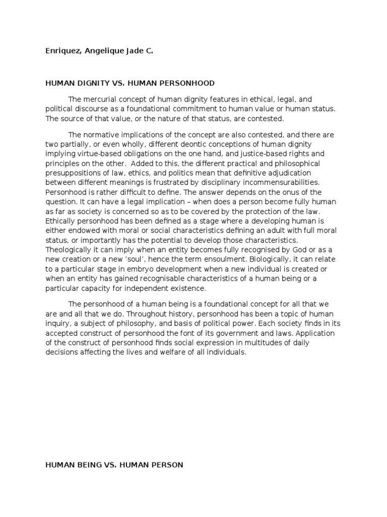 Enriquez, Angelique Jade C | PDF | Dignity | Metaphysics
