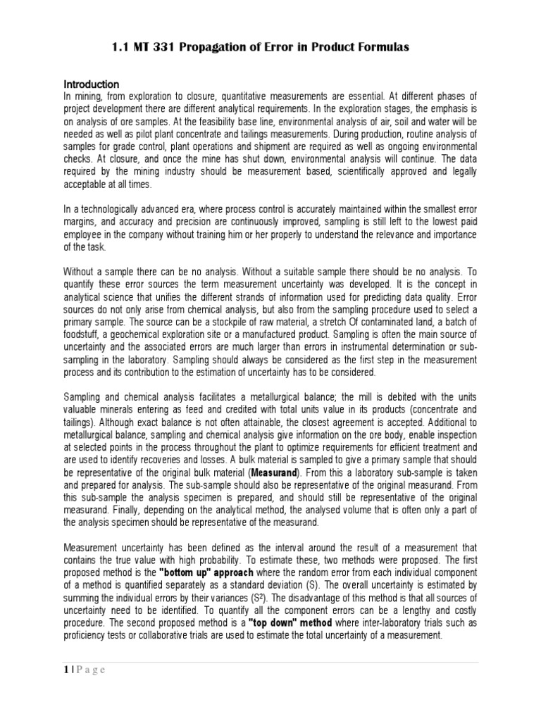 1.1 MT 331 Propagation of Error in Product Formulas | PDF | Errors And ...