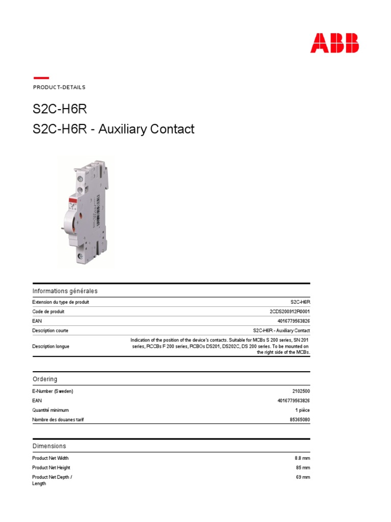 S2C-H6R - Auxiliary Contact | PDF | Manufactured Goods | Electrical ...