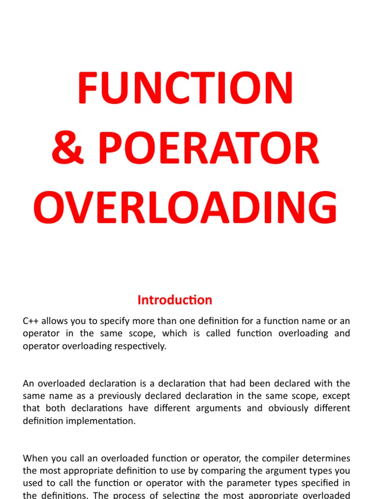 Function & Poerator Overloading | PDF | Parameter (Computer Programming) | C++