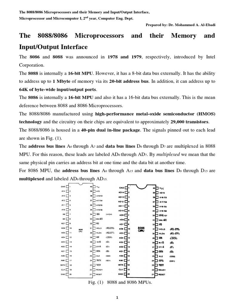 The 8088/8086 Microprocessors and Their Memory and Input/Output ...