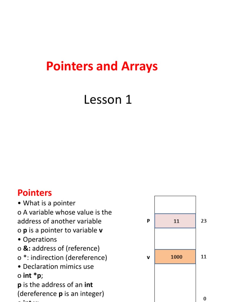 Pointers And Arrays Lesson 1 Pdf Pointer Computer Programming Array Data Structure 9964