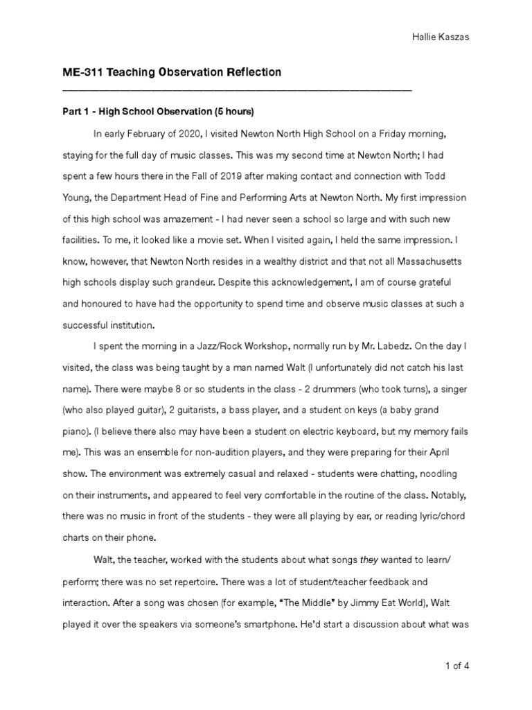 Observation Reflection Paper | PDF | Song Structure | Teachers