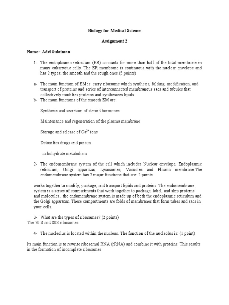 Biology For Medical Science Assignment 2 Name: Adel Sulaiman | PDF