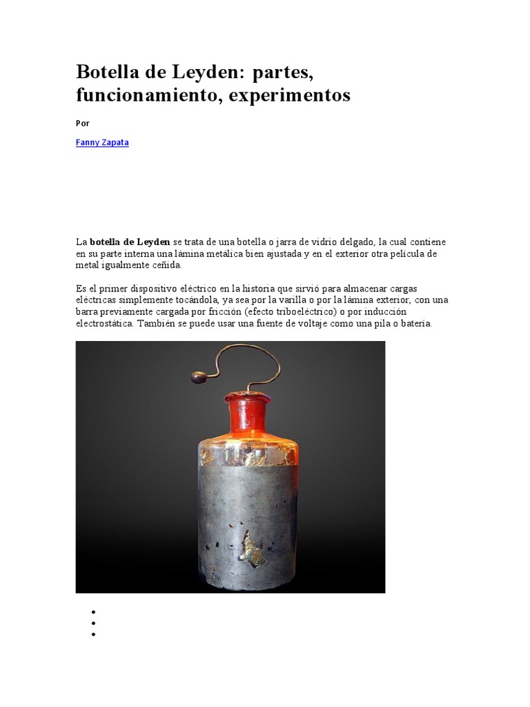 Botella de Leyden | PDF | Condensador | Aislador (Electricidad)