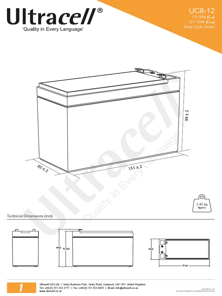 12V 8ah 12V 10ah Deep Cycle Series: Technical Dimensions (MM) | PDF ...