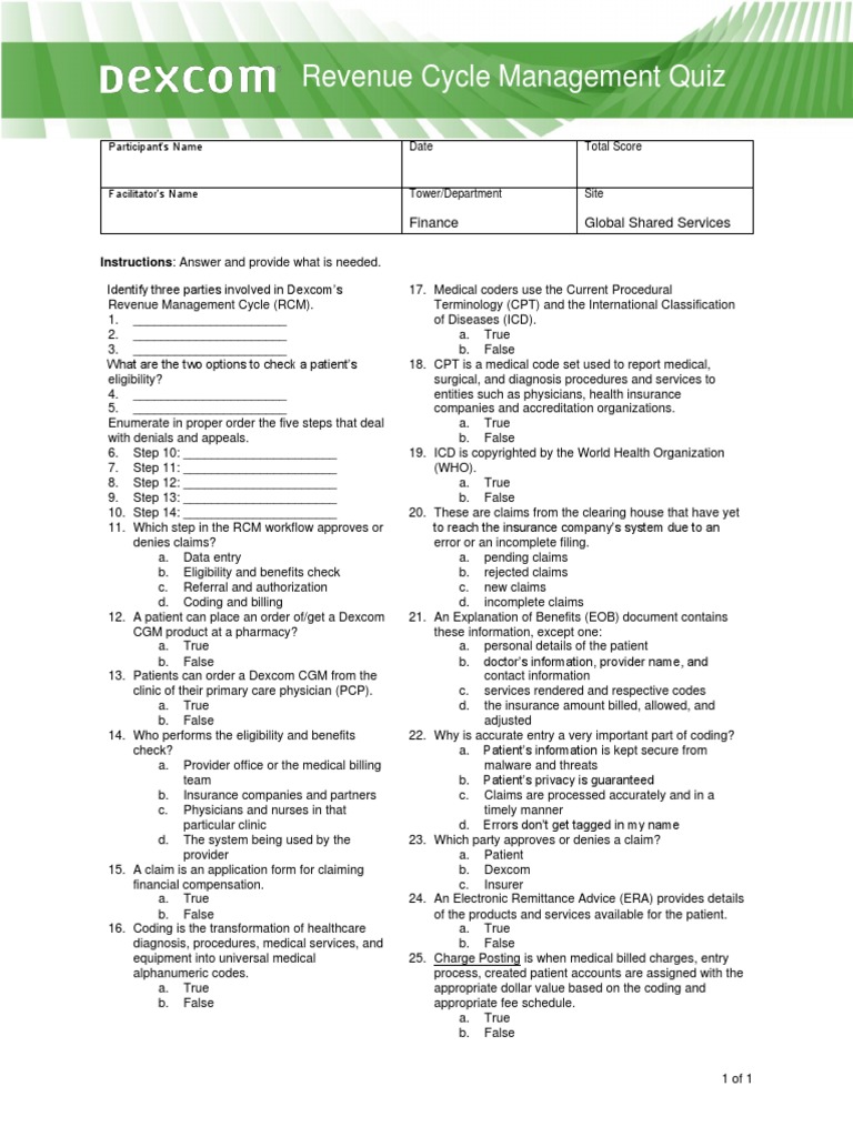 Basic Revenue Cycle Management Quiz 20190524 | PDF | Health Economics ...