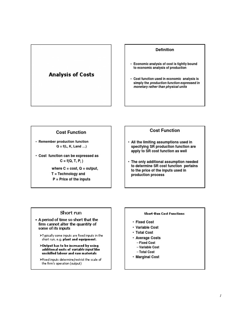 Analysis of Costs: Cost Function Cost Function | PDF | Average Cost ...