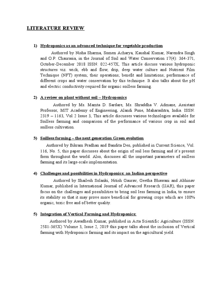 Literature Review | PDF | Hydroponics | Agriculture