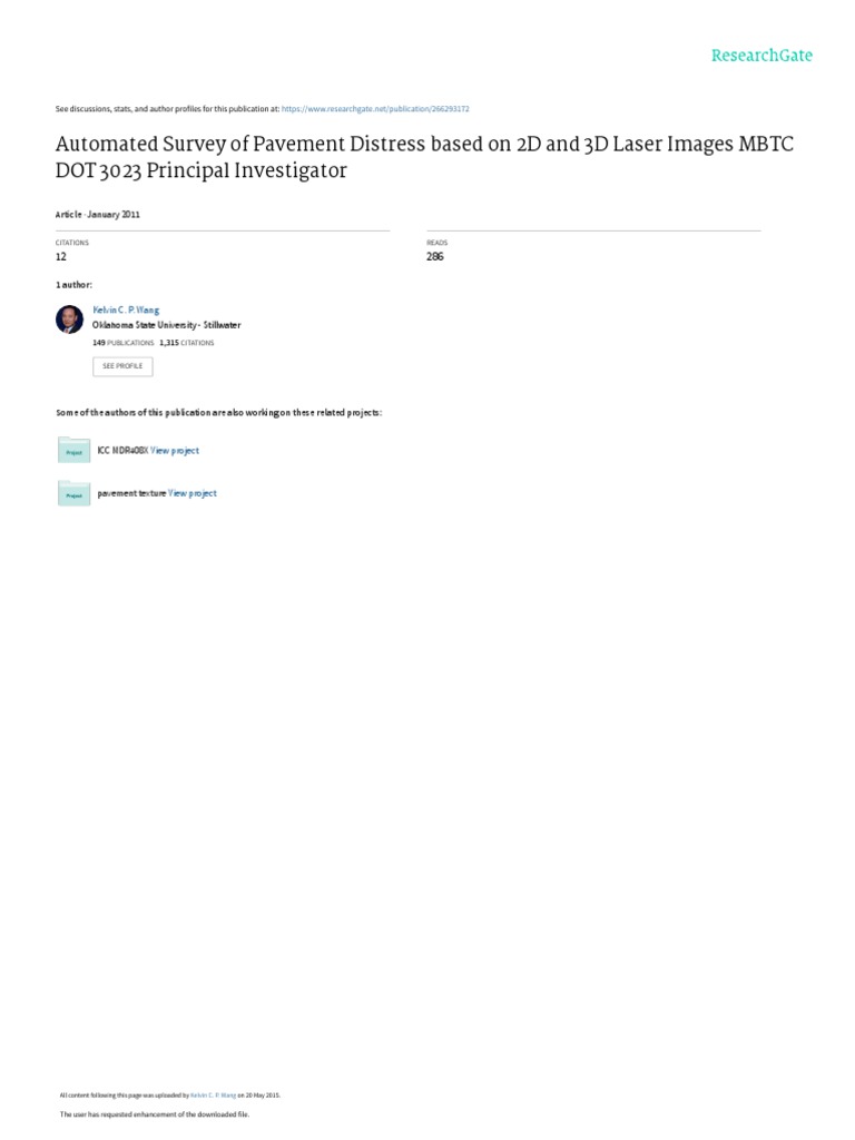 Automated Survey of Pavement Distress Based On 2D | PDF | Lidar | 3 D ...