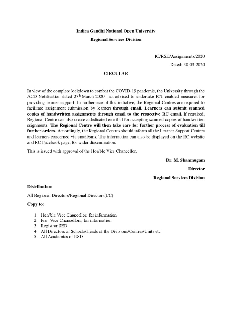 Circular On Submission of Assignments PDF | PDF | Business | Science ...