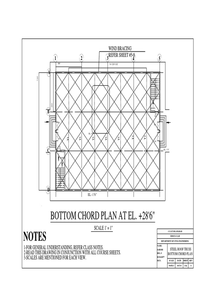 Notes: Bottom Chord Plan at El. +28'6" | Download Free PDF | Truss ...