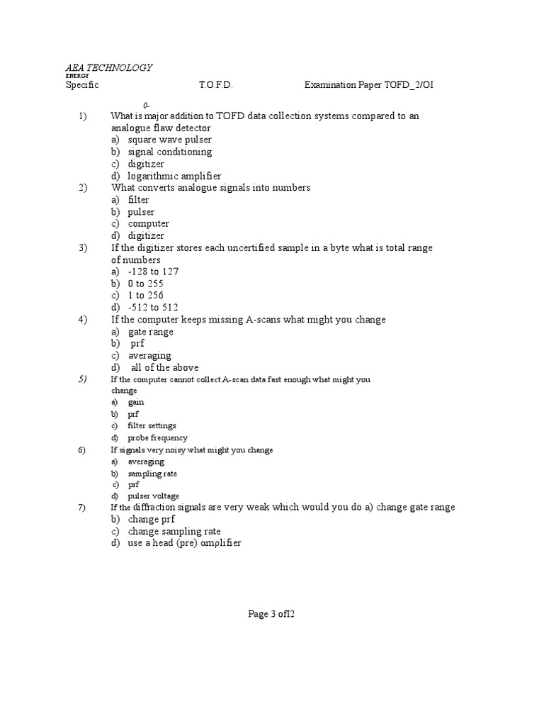 Specific T.O.F.D. Examination Paper TOFD - 2/ΟΙ | PDF