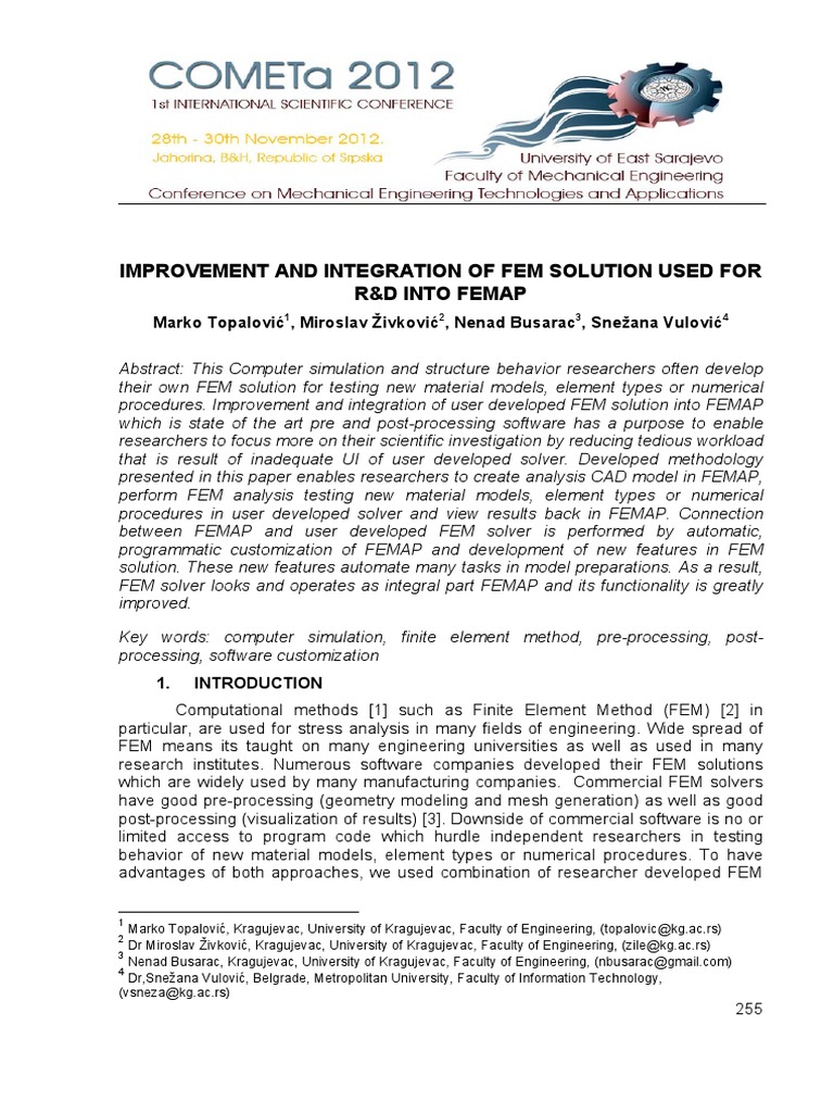 Improvement and Integration of Fem Solution Used For R&D Into Femap ...