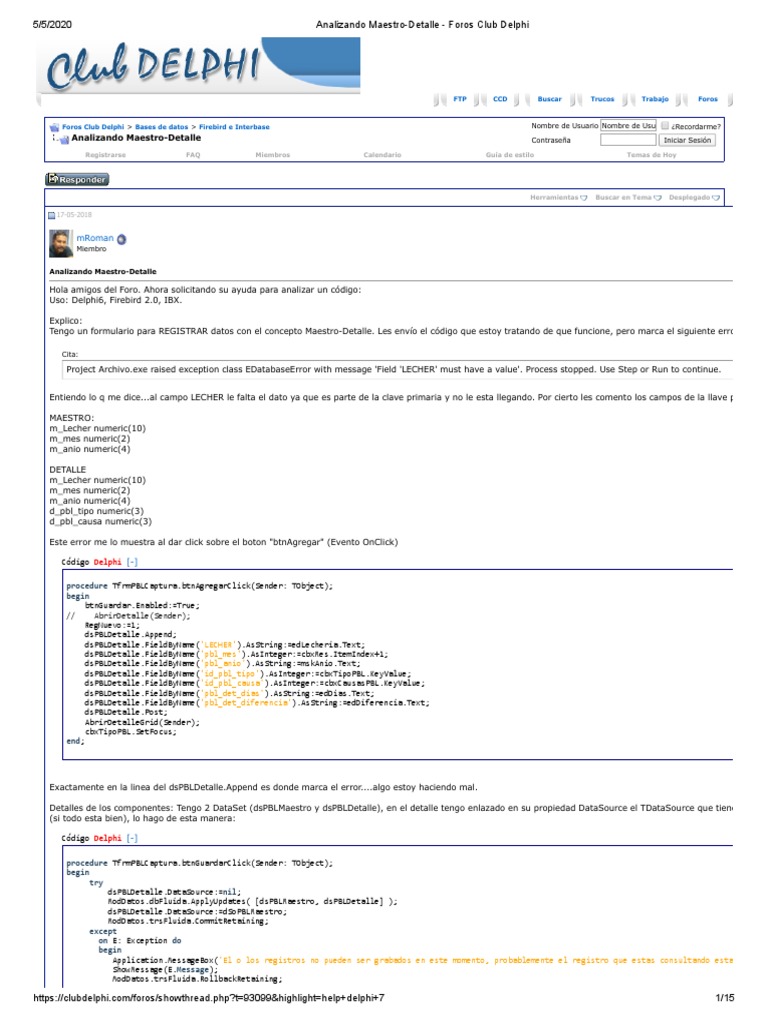 Analizando Maestro-Detalle - Foros Club Delphi PDF | PDF | Software de la aplicacion | Bases de ...