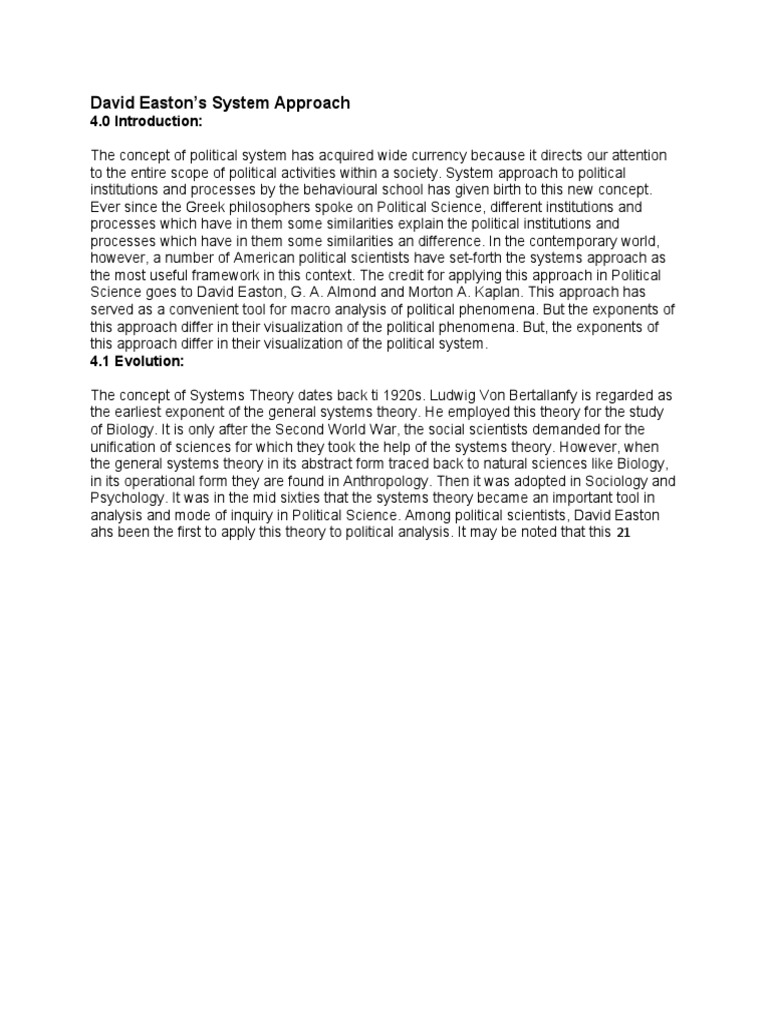 David Easton's System Approach | PDF | System | Systems Theory