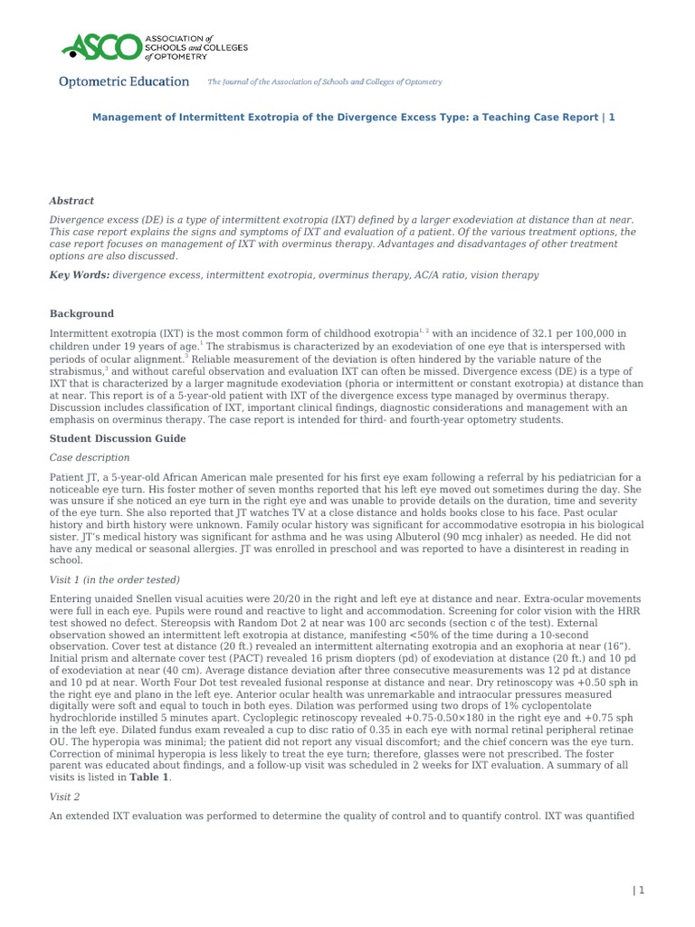 Management of Intermittent Exotropia of The Divergence Excess Type - A ...