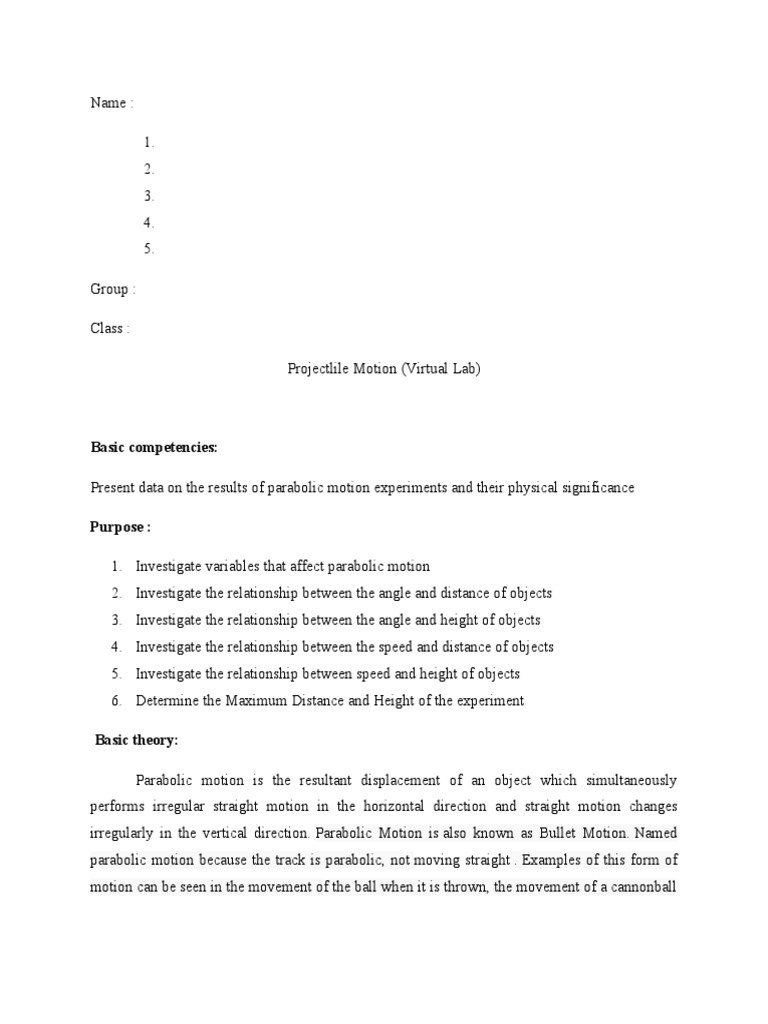 Projectile Motion Virtual Lab | PDF | Projectiles | Motion (Physics)