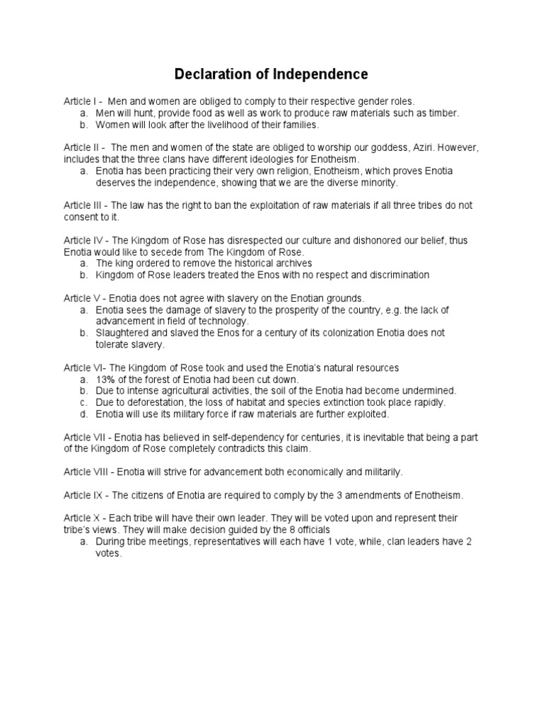 Enotia's Declaration for Independence | PDF