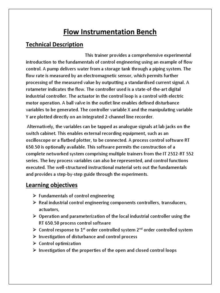 Flow Instrumentation Bench | PDF | Process Control | Control Theory