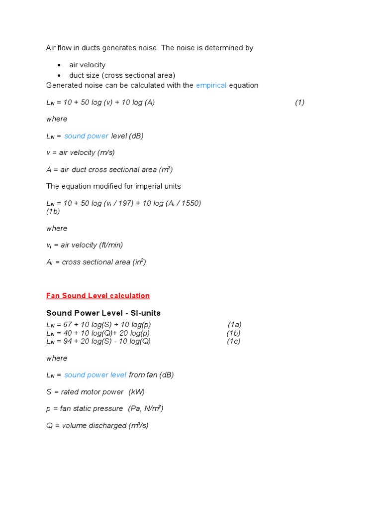 Duct Noise Calculation Methods | PDF