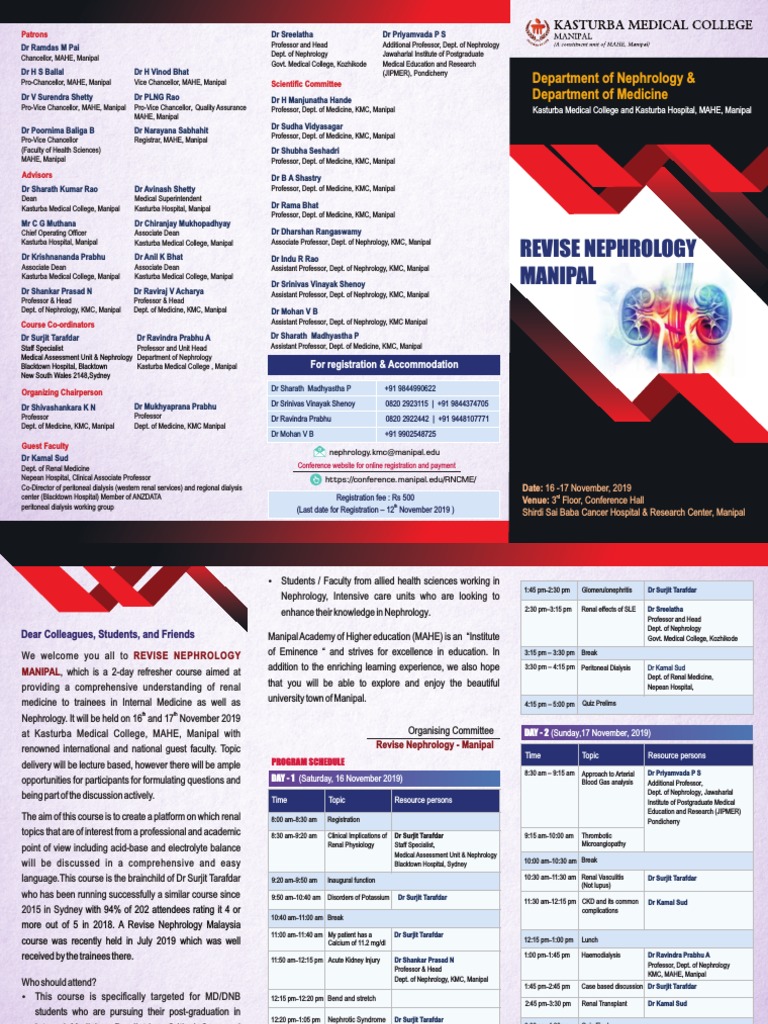 Revise Nephrology Manipal - CME Brochure | PDF | Nephrology | Urology