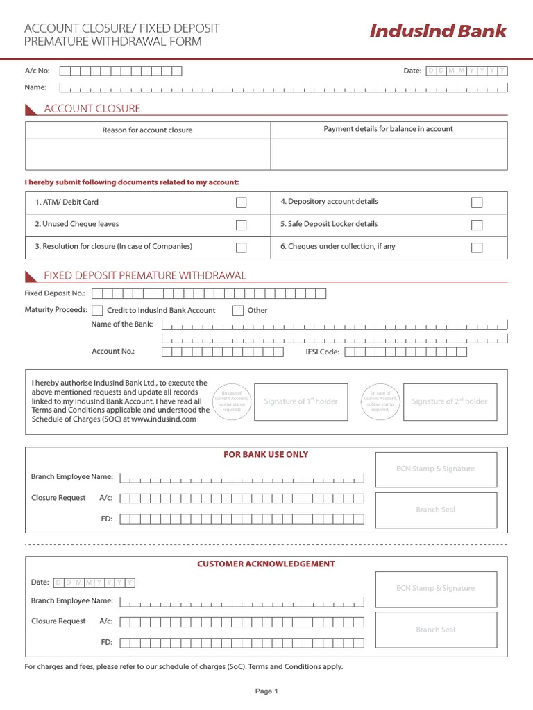 Account Closure/ Fixed Deposit Premature Withdrawal Form | PDF ...