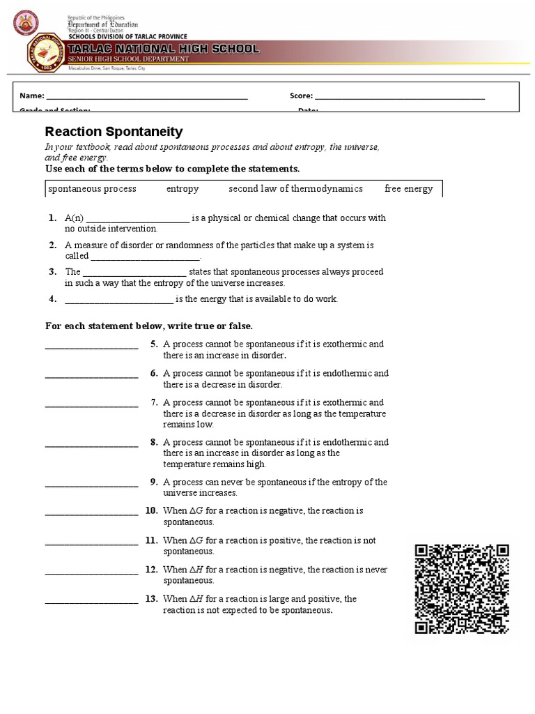 Reaction Spontaneity | PDF | Second Law Of Thermodynamics | Entropy
