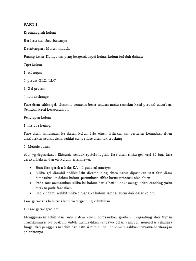 Kromatografi Kolom: Metode dan Proses Eluasi | PDF