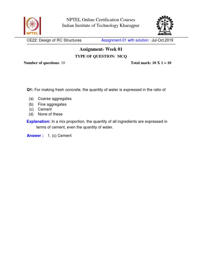 Assignment 01 With Solution | PDF | Creep (Deformation) | Concrete