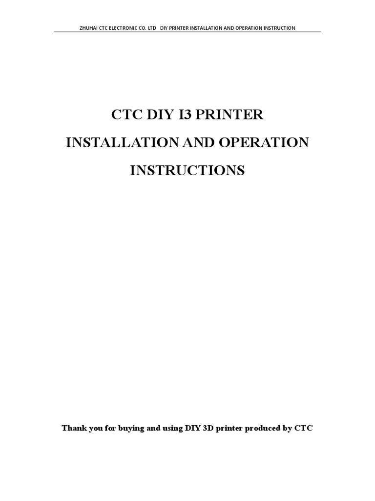 CTC Diy I3 Printer Installation and Operation Instructions | PDF | Icon ...