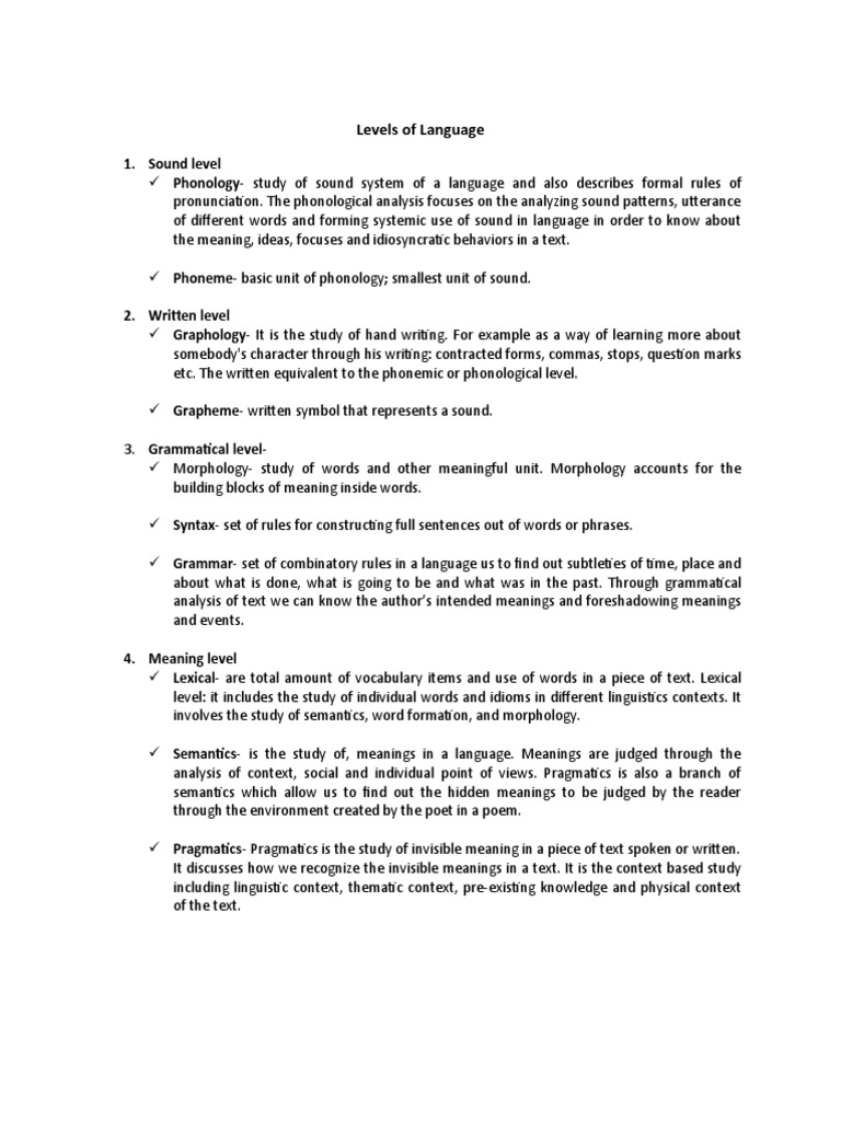 Sound Level: Levels of Language | PDF