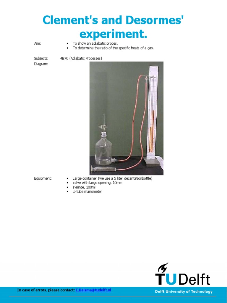 Clement's and Desormes' Experiment | PDF | Pressure Measurement ...
