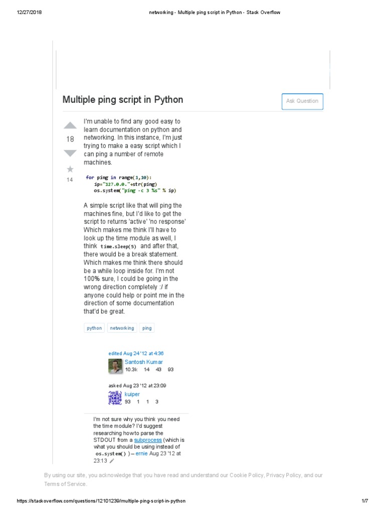 Networking Multiple Ping Script In Python Stack Overflow Pdf